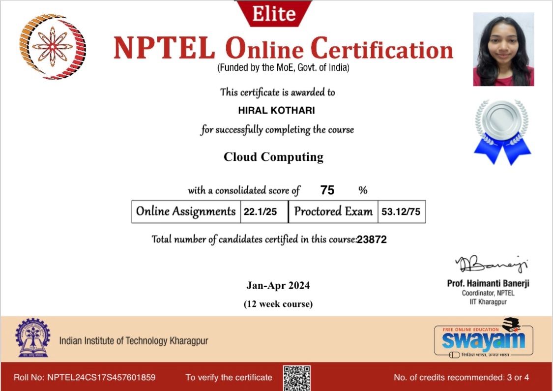 Hiral Kothari on LinkedIn: #nptel #cloudcomputing Hiral Kothari on LinkedIn: #nptel #cloudcomputing