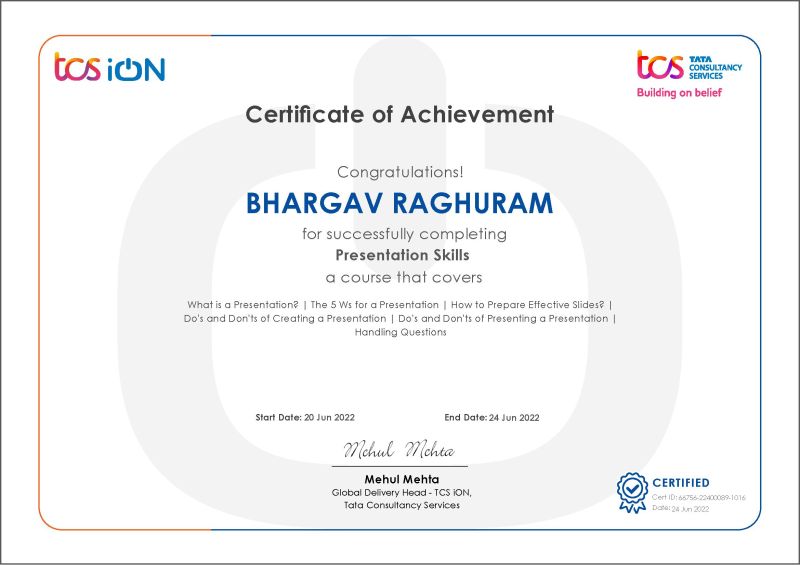 Bhargav Raghuram on LinkedIn: #tcs #tcsion #presentationskills # ... Bhargav Raghuram on LinkedIn: #tcs #tcsion #presentationskills # ...