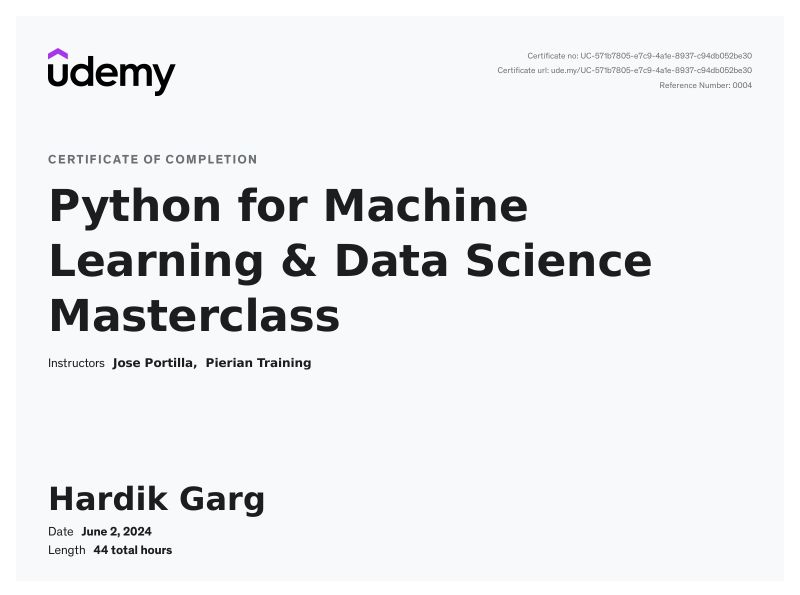 Completed Python for Machine Learning course | Hardik Garg posted on ... Completed Python for Machine Learning course | Hardik Garg posted on ...