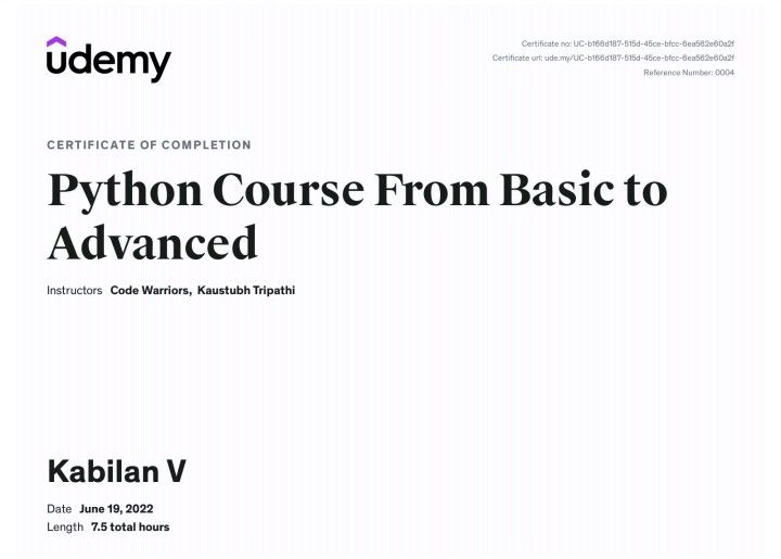 Kabilan V on LinkedIn: #udemy #python #connections Kabilan V on LinkedIn: #udemy #python #connections