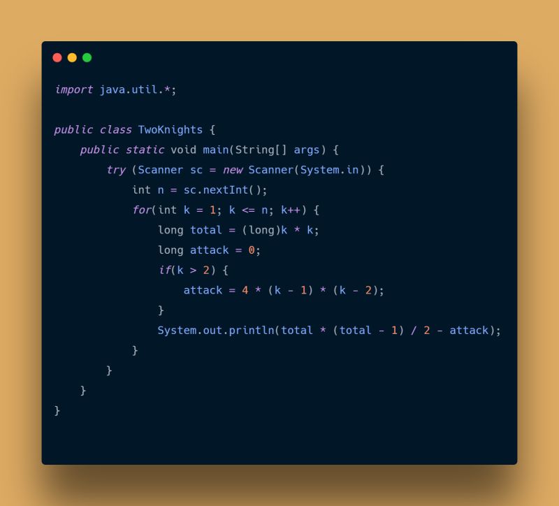 Kartik Labhshetwar on LinkedIn: CSES Problem Set: Two Knights Code ... Kartik Labhshetwar on LinkedIn: CSES Problem Set: Two Knights Code ...