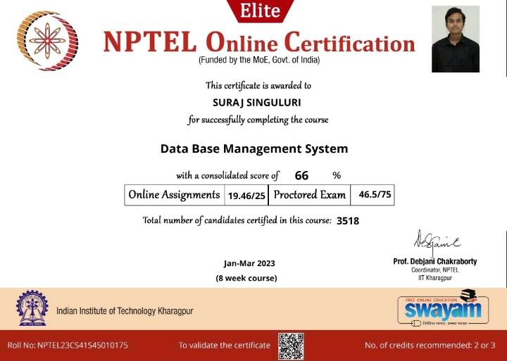 Suraj Singuluri on LinkedIn: #connections #dbms #nptel #iitkharagpur Suraj Singuluri on LinkedIn: #connections #dbms #nptel #iitkharagpur