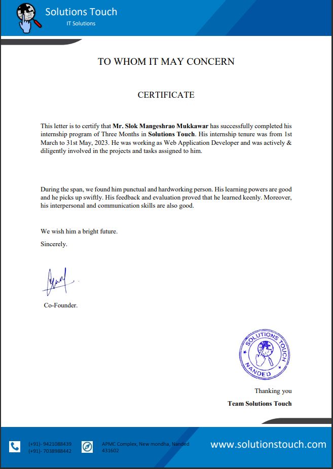 Shlok Mukkawar on LinkedIn: #internshipaccomplishment #webdevelopment # ... Shlok Mukkawar on LinkedIn: #internshipaccomplishment #webdevelopment # ...