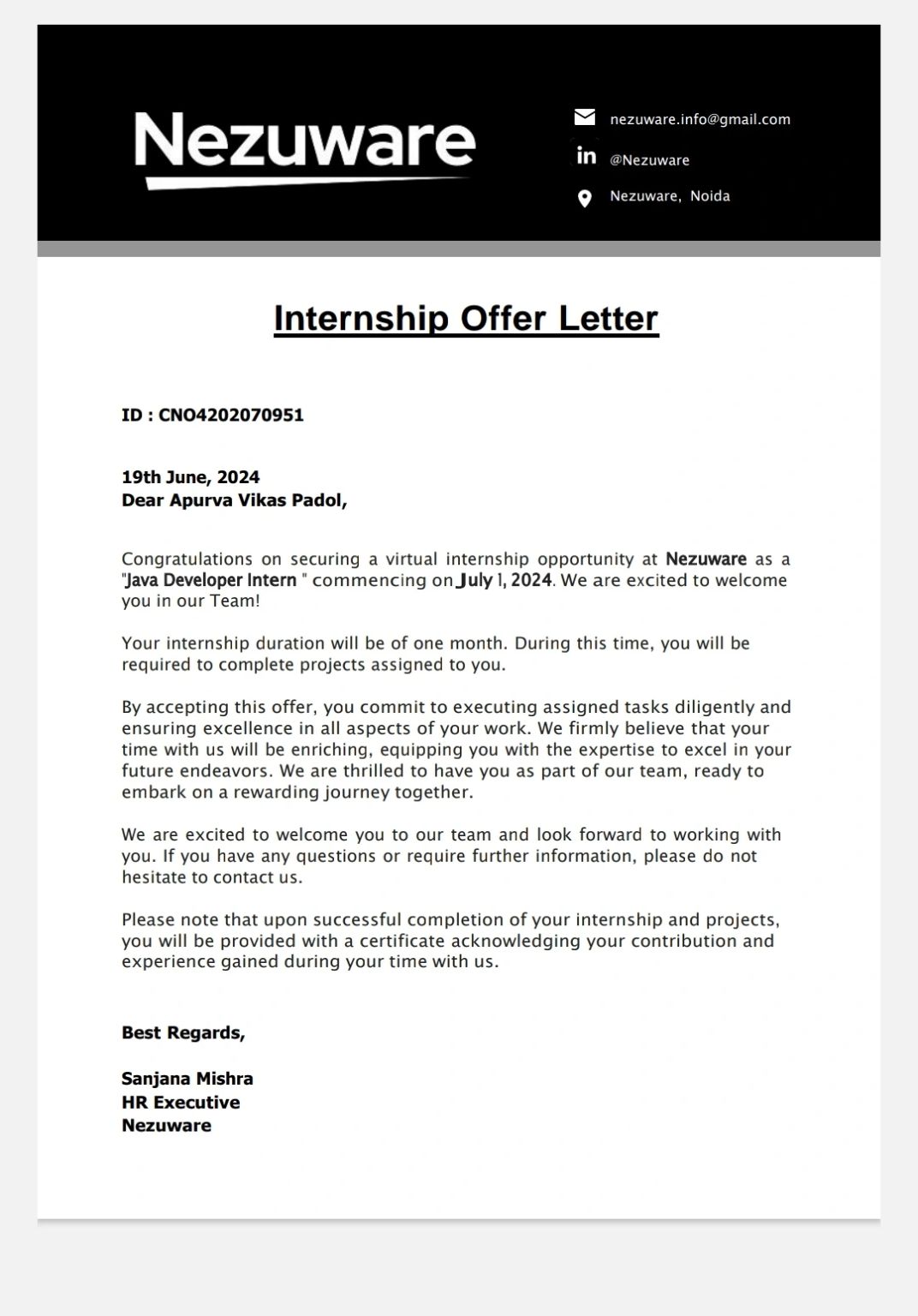 Apurva Padol on LinkedIn: #internship #learning #nezuware Apurva Padol on LinkedIn: #internship #learning #nezuware