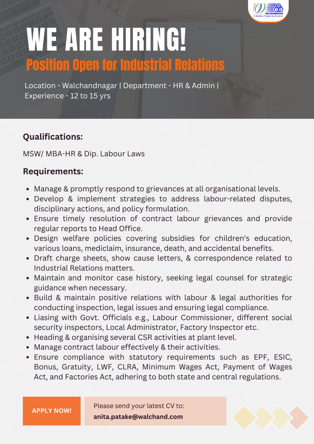 Walchandnagar Industries Limited on LinkedIn: #hiring # ... Walchandnagar Industries Limited on LinkedIn: #hiring # ...