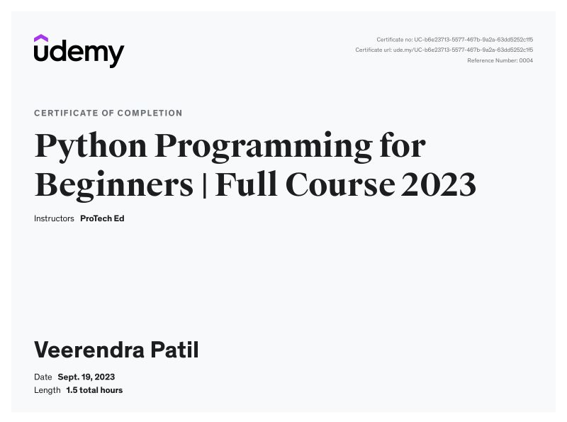Veerendra Patil on LinkedIn: #python #udemy #pythonprogramming Veerendra Patil on LinkedIn: #python #udemy #pythonprogramming