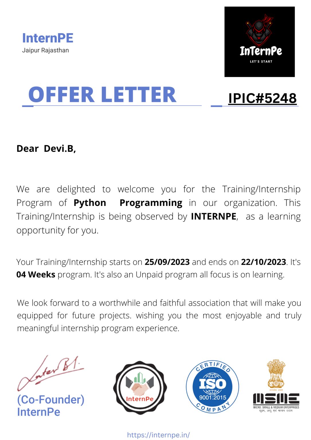 Devi B on LinkedIn: from InternPe Devi B on LinkedIn: from InternPe