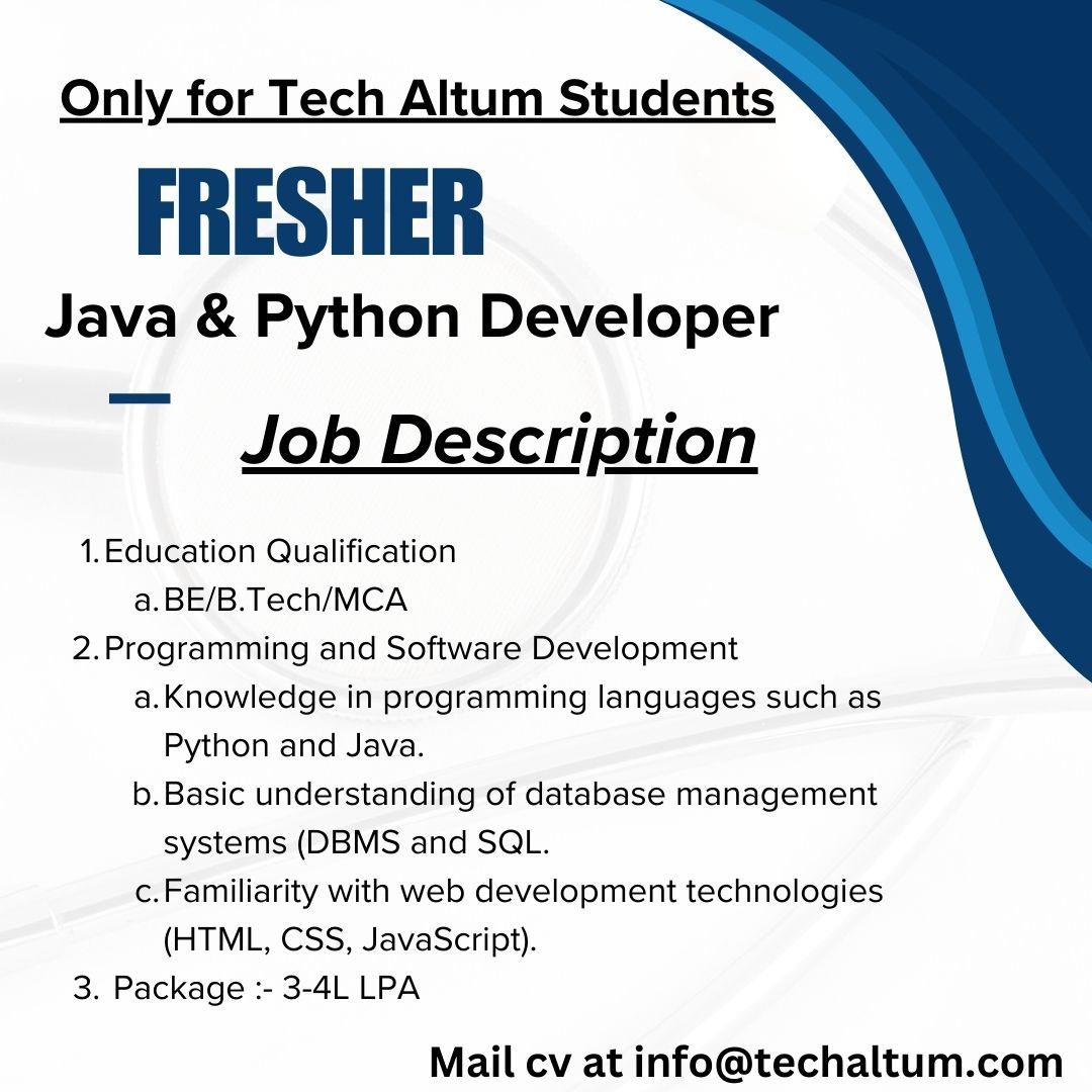 Isha malhotra on LinkedIn: Tech Altum Java & Python Students share cv ... Isha malhotra on LinkedIn: Tech Altum Java & Python Students share cv ...
