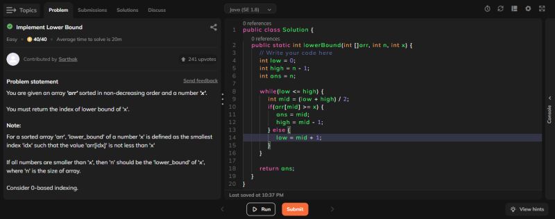 Swarup Das on LinkedIn: #problemsolving #coding #codestudio #binarysearch Swarup Das on LinkedIn: #problemsolving #coding #codestudio #binarysearch