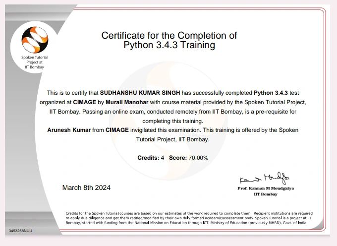 Sudhanshu Kumar Singh on LinkedIn: #python #iitbombay #codingskills Sudhanshu Kumar Singh on LinkedIn: #python #iitbombay #codingskills
