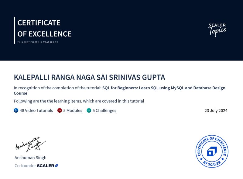 Kalepalli Ranga Naga Sai Srinivas Gupta on LinkedIn: #sql #scaler # ... Kalepalli Ranga Naga Sai Srinivas Gupta on LinkedIn: #sql #scaler # ...