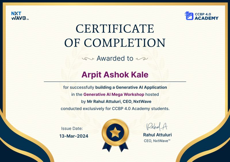 Completion for Generative Al project | ARPIT KALE posted on the topic ... Completion for Generative Al project | ARPIT KALE posted on the topic ...