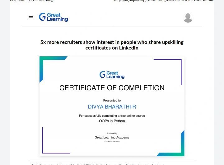 DIVYA BHARATHI R on LinkedIn: I have successfully completed OOPs IN ... DIVYA BHARATHI R on LinkedIn: I have successfully completed OOPs IN ...