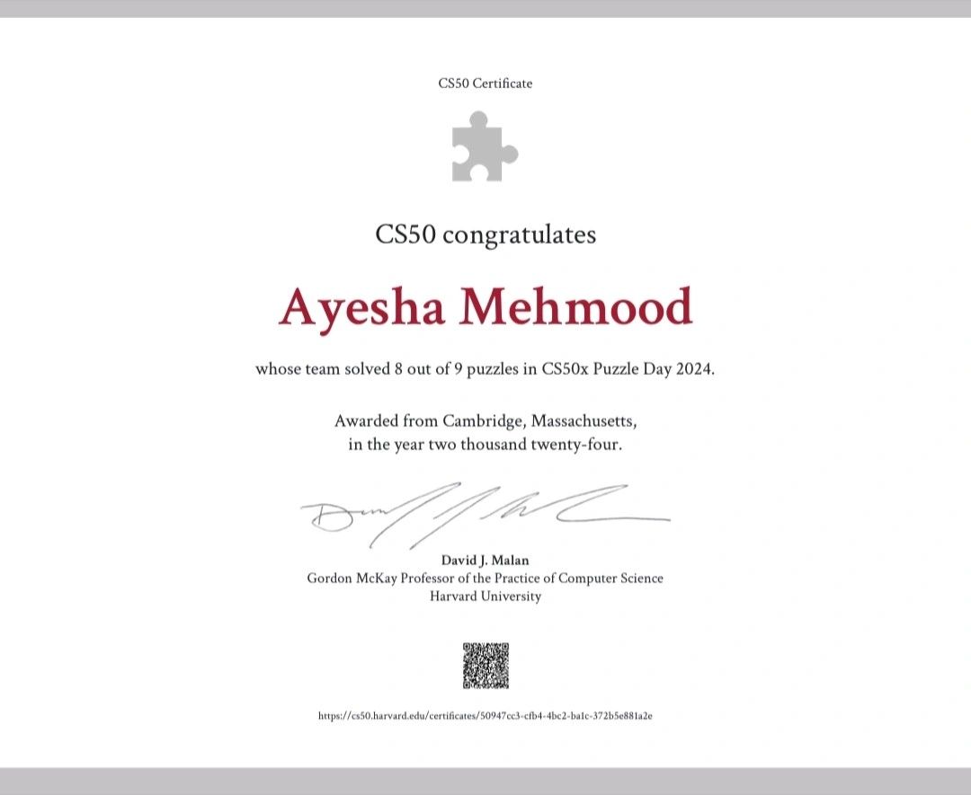 Ayesha Mehmood on LinkedIn: #icodeguru #icodeguru #cs50 #puzzleday # ... Ayesha Mehmood on LinkedIn: #icodeguru #icodeguru #cs50 #puzzleday # ...