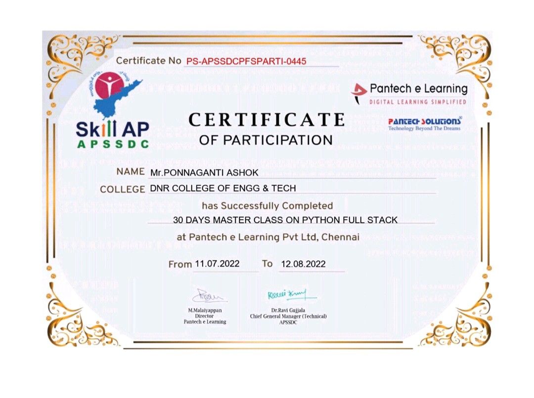 ASHOK PONNAGANTI on LinkedIn: Python Full Stack Participation ... ASHOK PONNAGANTI on LinkedIn: Python Full Stack Participation ...