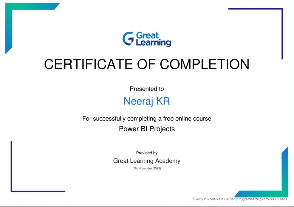 Neeraj K R on LinkedIn: Completed Power BI projects course provided by ... Neeraj K R on LinkedIn: Completed Power BI projects course provided by ...
