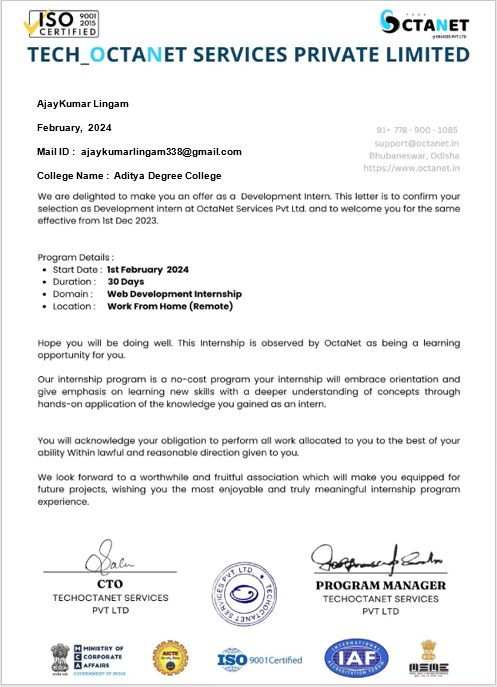 Ajay Kumar Lingam on LinkedIn: #octanet #webdevelopment #internship Ajay Kumar Lingam on LinkedIn: #octanet #webdevelopment #internship