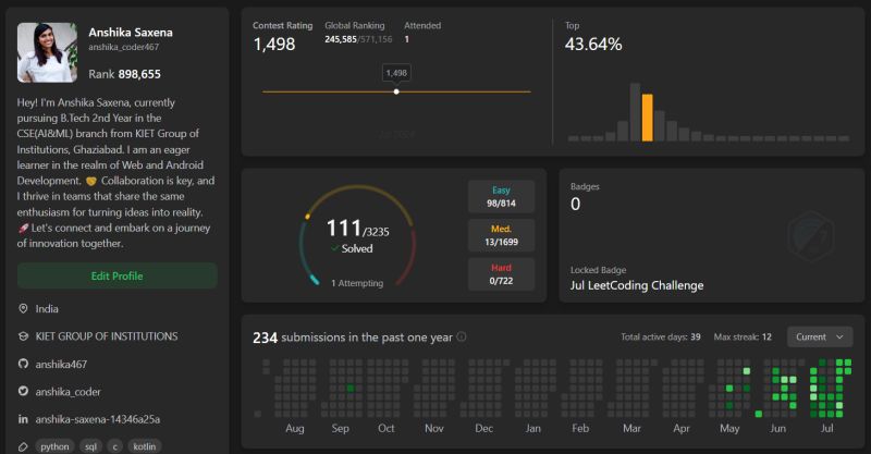 Anshika Saxena on LinkedIn: #milestoneachieved #leetcode #codingjourney ... Anshika Saxena on LinkedIn: #milestoneachieved #leetcode #codingjourney ...