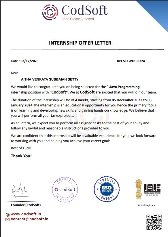 AITHA VENKATA SUBBAIAH SETTY on LinkedIn: #javaprogramming # ... AITHA VENKATA SUBBAIAH SETTY on LinkedIn: #javaprogramming # ...
