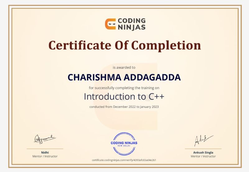 Siri Charishma on LinkedIn: #codingninjas #cpp #certification # ... Siri Charishma on LinkedIn: #codingninjas #cpp #certification # ...