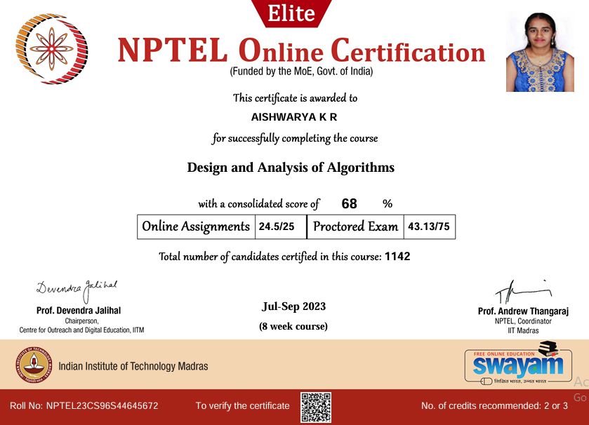 Aishwarya K R on LinkedIn: #nptel #design_and_analysis_of_algorithms # ... Aishwarya K R on LinkedIn: #nptel #design_and_analysis_of_algorithms # ...
