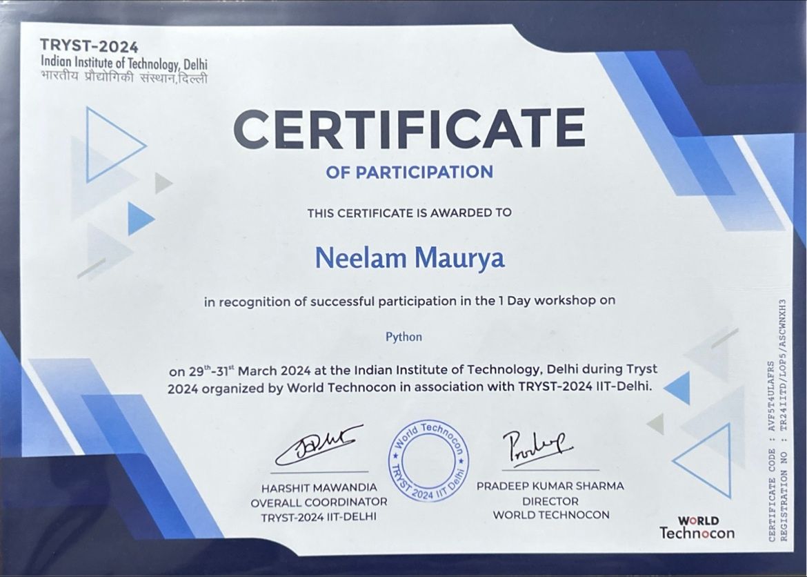 NEELAM MAURYA on LinkedIn: #python #programming #tryst24 #iitdelhi NEELAM MAURYA on LinkedIn: #python #programming #tryst24 #iitdelhi