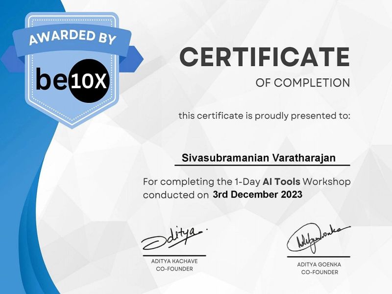 Sivsubramanian Varatharajan on LinkedIn: Completed AI Workshop Sivsubramanian Varatharajan on LinkedIn: Completed AI Workshop
