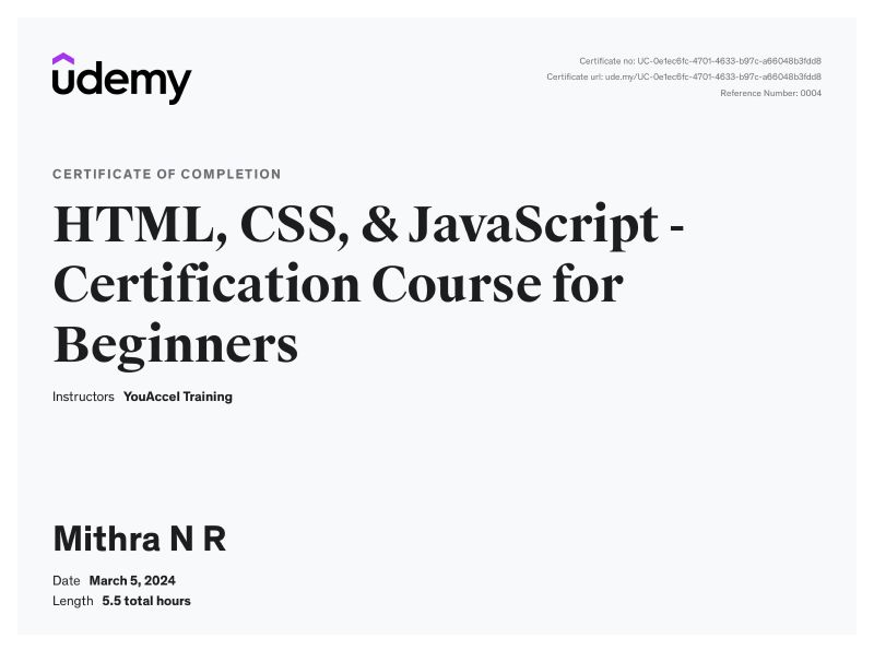 Mithra Ravikumar on LinkedIn: #udemycertified #webdevelopment #html # ... Mithra Ravikumar on LinkedIn: #udemycertified #webdevelopment #html # ...