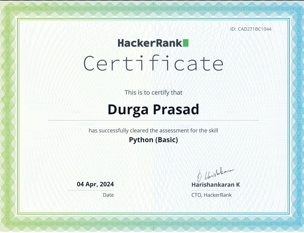 DURGA PRASAD on LinkedIn: #python #certification #programming DURGA PRASAD on LinkedIn: #python #certification #programming
