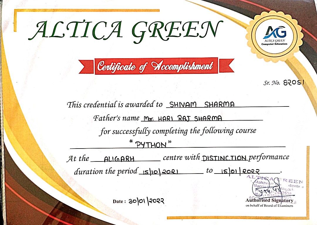 Shivam Sharma on LinkedIn: completed certification in Python ... Shivam Sharma on LinkedIn: completed certification in Python ...