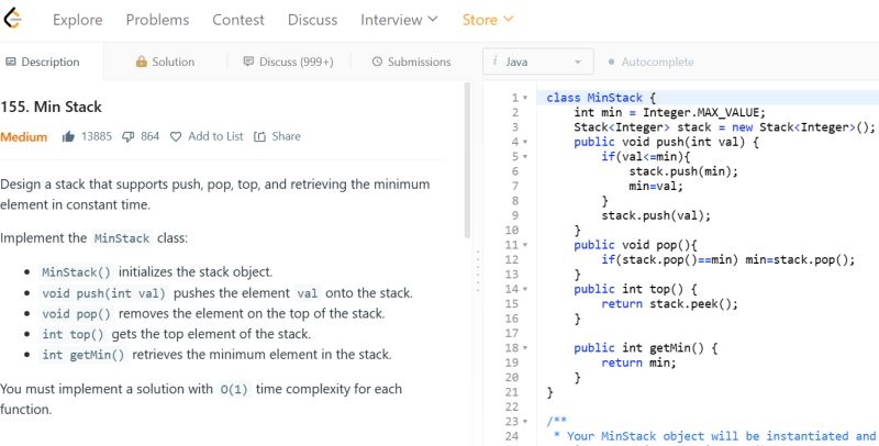 Saket Nigam on LinkedIn: Day 1 - LeetCode : Implementation of MinStck ... Saket Nigam on LinkedIn: Day 1 - LeetCode : Implementation of MinStck ...