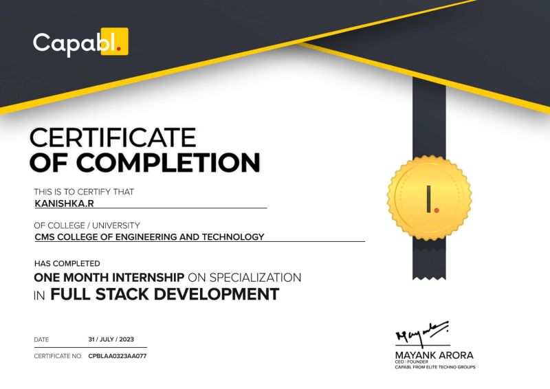 Kanishka R on LinkedIn: #internship #fullstackdevelopment Kanishka R on LinkedIn: #internship #fullstackdevelopment