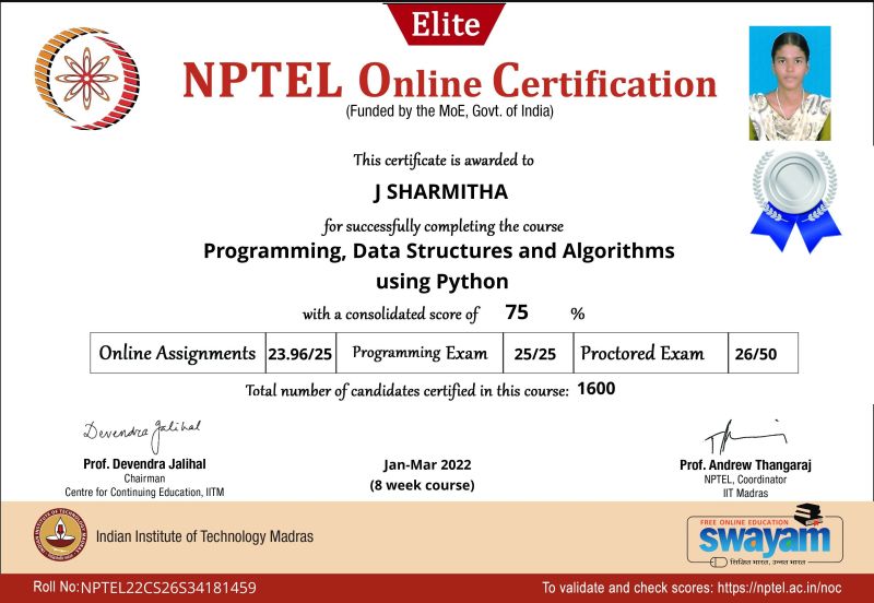 Sharmitha Jaganathan on LinkedIn: Completion of programming ,Data ... Sharmitha Jaganathan on LinkedIn: Completion of programming ,Data ...