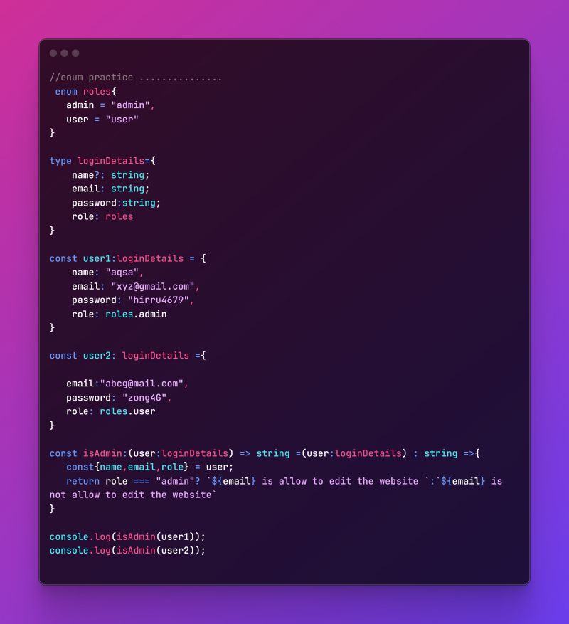 Aqsa Memon on LinkedIn: #enums #typesafety #typescript #coding Aqsa Memon on LinkedIn: #enums #typesafety #typescript #coding
