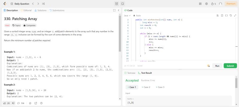 LeetCode Day 38/50 Challenge: Adding/patch elements | Bikash kumar ... LeetCode Day 38/50 Challenge: Adding/patch elements | Bikash kumar ...