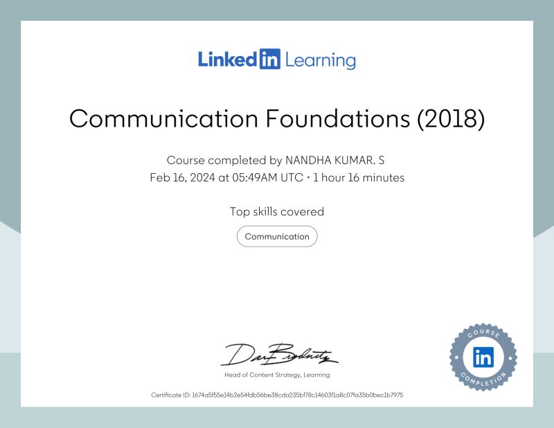 NANDHA KUMAR. S on LinkedIn: Certificate of Completion NANDHA KUMAR. S on LinkedIn: Certificate of Completion