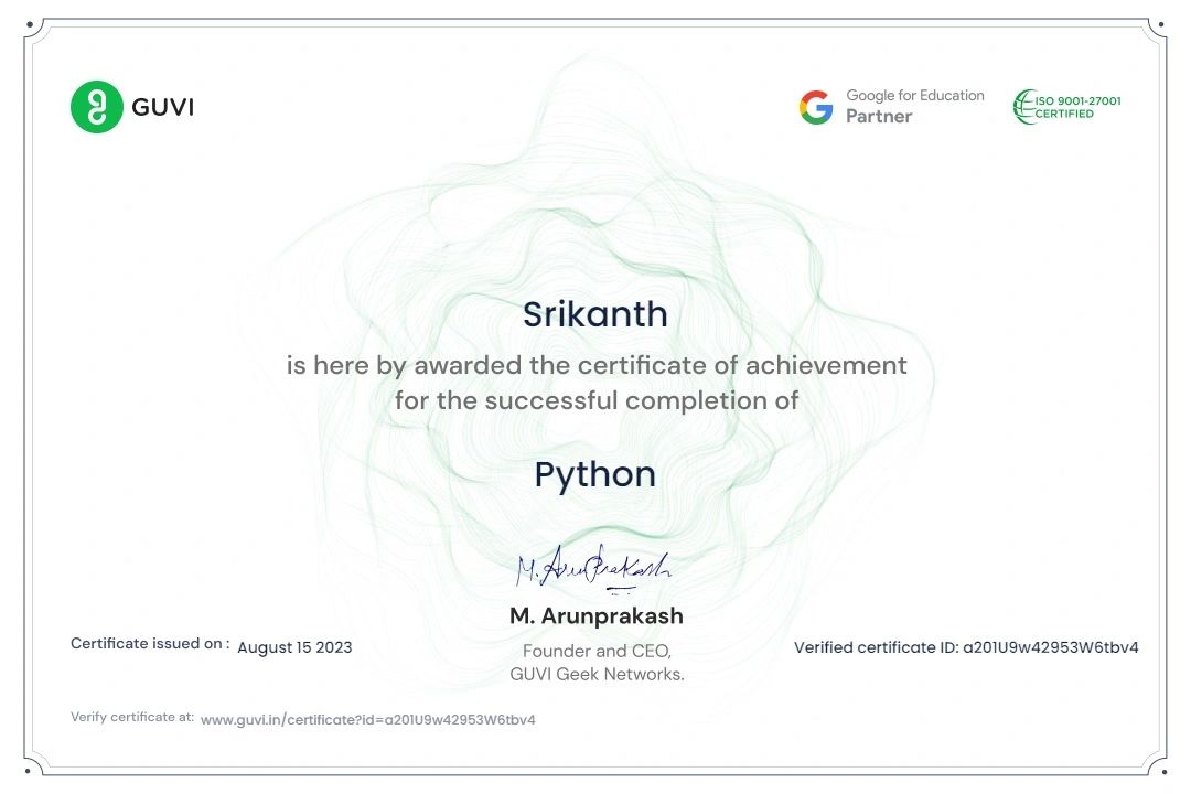 Srikanth J on LinkedIn: #python #certification #softwaredevelopment Srikanth J on LinkedIn: #python #certification #softwaredevelopment