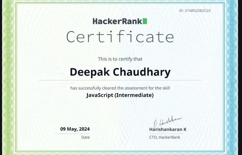 Deepak chaudhary on LinkedIn: #javascript #coding #certification # ... Deepak chaudhary on LinkedIn: #javascript #coding #certification # ...