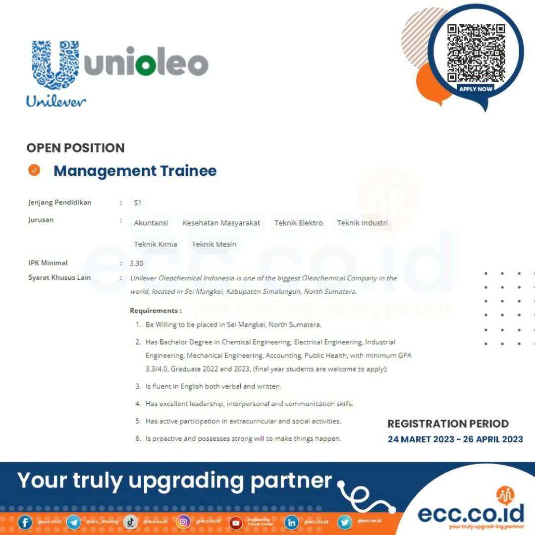 ECC.co.id on LinkedIn: Peluang karir Management Trainee PT Unilever ... ECC.co.id on LinkedIn: Peluang karir Management Trainee PT Unilever ...