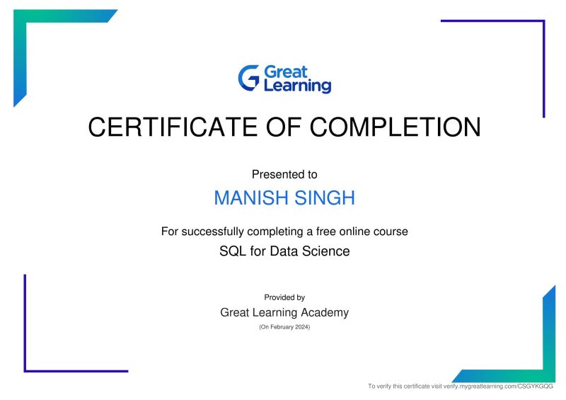 Manish Singh on LinkedIn: #sql #certification #datascience Manish Singh on LinkedIn: #sql #certification #datascience