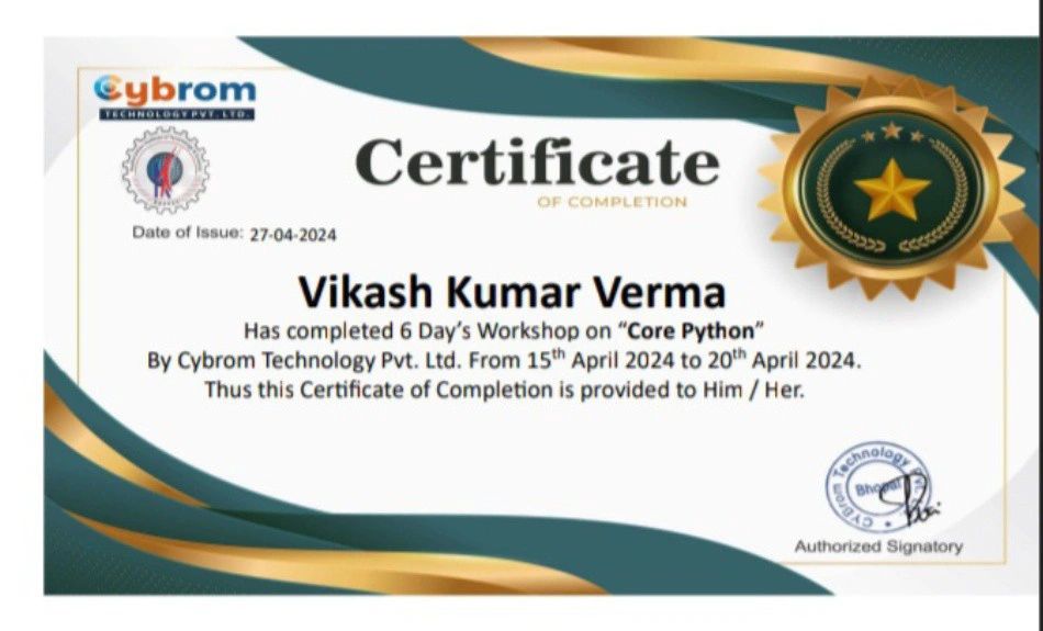 Completed a 6-day Python programming workshop | Vikash Verma posted on ... Completed a 6-day Python programming workshop | Vikash Verma posted on ...