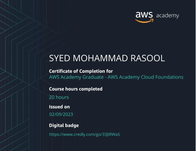 Mohammad Rasool Syed on LinkedIn: #aws Mohammad Rasool Syed on LinkedIn: #aws