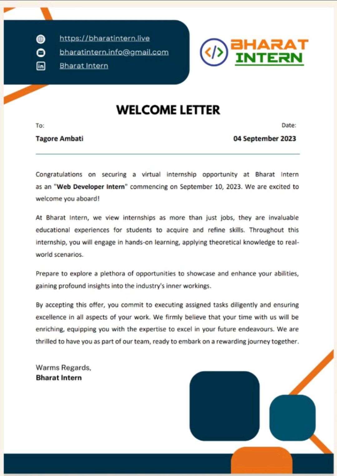 AMBATI TAGORE on LinkedIn: #bharatintern #webdevelopment #internship2023 AMBATI TAGORE on LinkedIn: #bharatintern #webdevelopment #internship2023