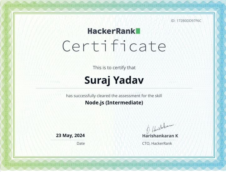 Suraj Suraj on LinkedIn: #nodejs #javascript #certification #hackerrank ... Suraj Suraj on LinkedIn: #nodejs #javascript #certification #hackerrank ...