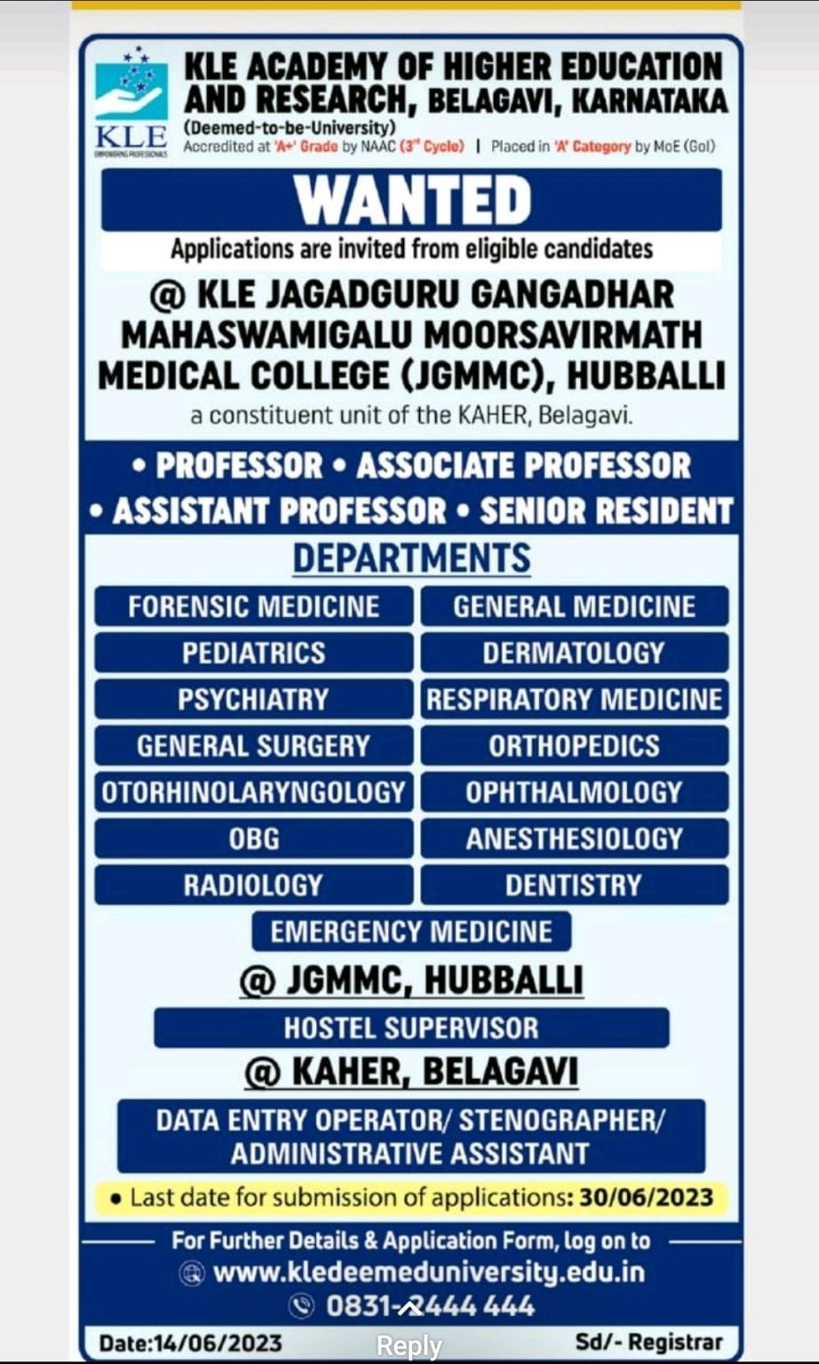 Dr.Prashant Mukkannavar, Ph.D on LinkedIn: Vacancy @kle JGMM medical ... Dr.Prashant Mukkannavar, Ph.D on LinkedIn: Vacancy @kle JGMM medical ...