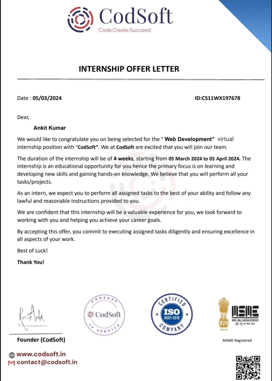 Ankit Kumar on LinkedIn: #intershipopportunity #codsoft Ankit Kumar on LinkedIn: #intershipopportunity #codsoft