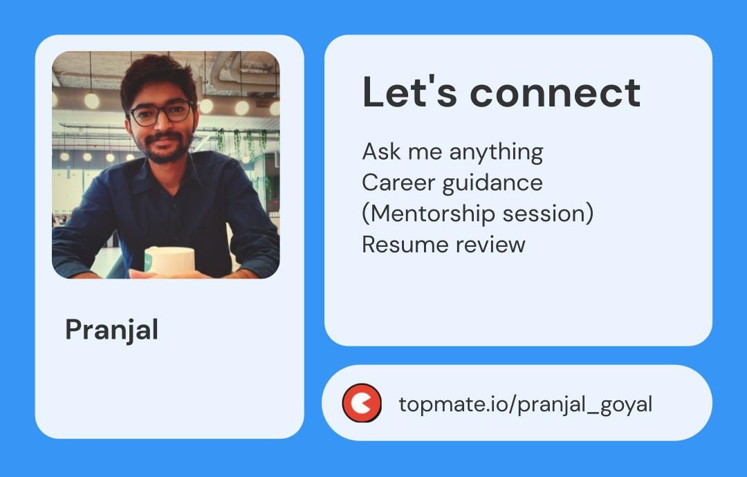 Pranjal Goyal on LinkedIn: #topmate #guidance #softwaredeveloper # ... Pranjal Goyal on LinkedIn: #topmate #guidance #softwaredeveloper # ...
