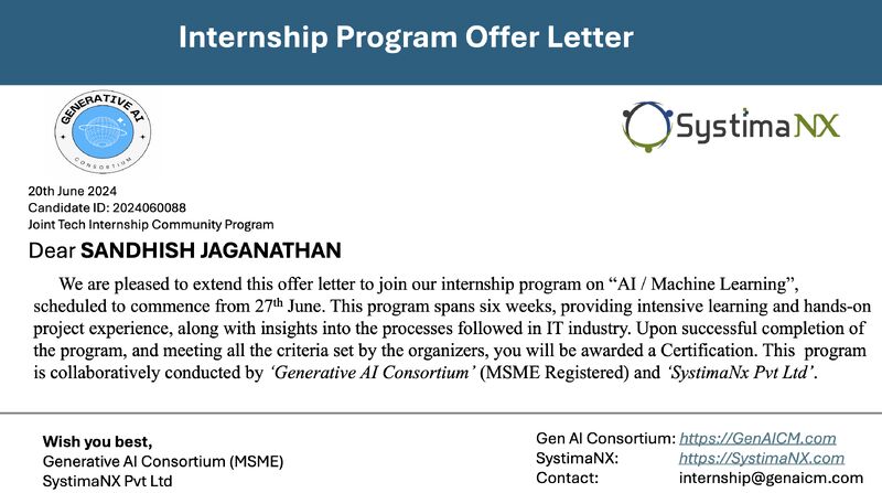 Sandhish J on LinkedIn: #machinelearning #internship #generativeai # ... Sandhish J on LinkedIn: #machinelearning #internship #generativeai # ...