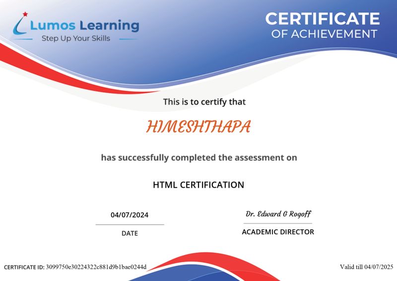 Himesh Thapa on LinkedIn: #html #certification #webdevelopment # ... Himesh Thapa on LinkedIn: #html #certification #webdevelopment # ...