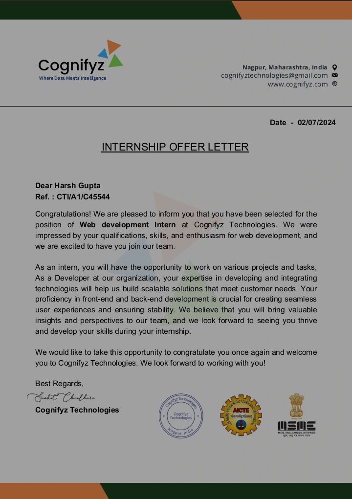 Harsh Gupta on LinkedIn: #internship #webdevelopment #cognifyz # ... Harsh Gupta on LinkedIn: #internship #webdevelopment #cognifyz # ...
